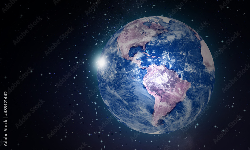 Planet Earth in Endless Universe with copy Space. Realistic Globe Map ...