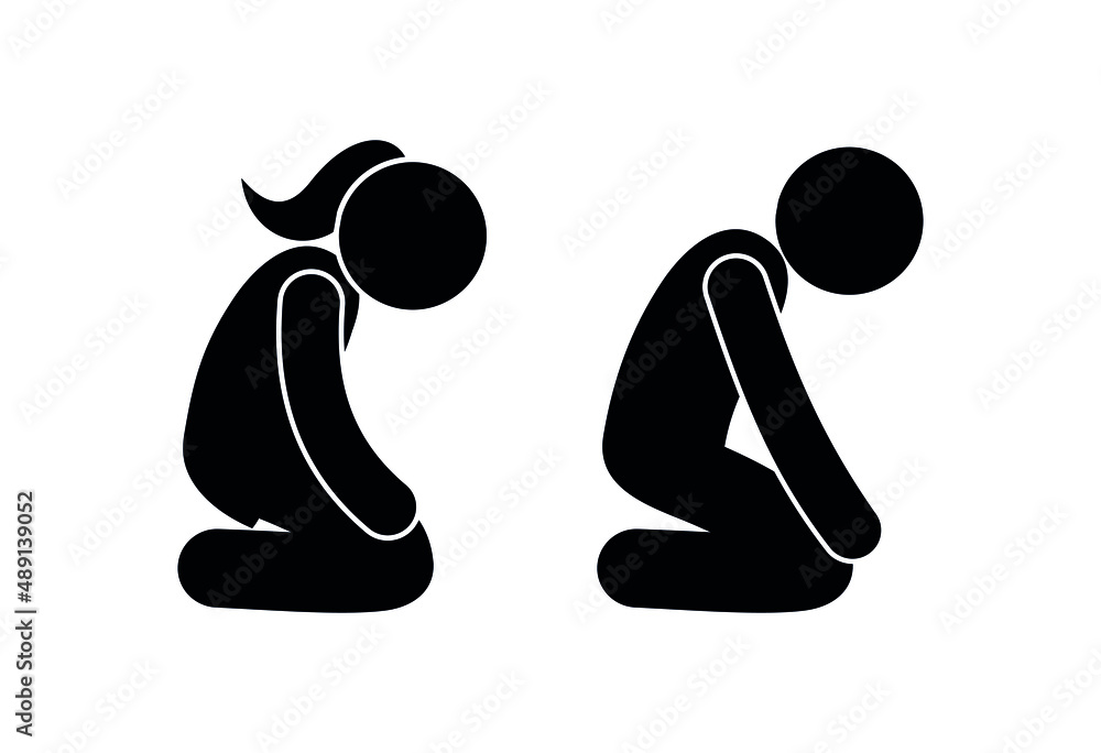man and woman kneeling, people icons isolated, prayer illustration ...