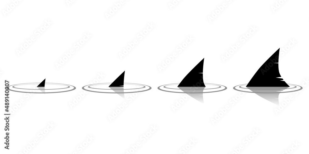 Shark dorsal fin with wave ocean sea with on white background black ...