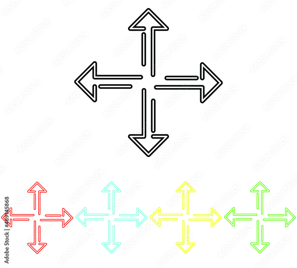 Four arrows point out from the center. Outward directions icon. Symbol ...