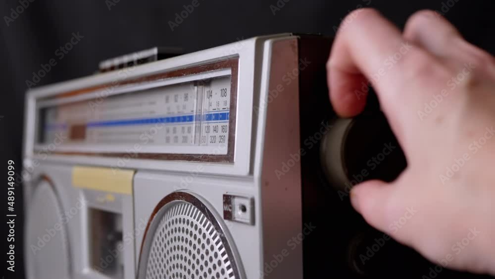 Female Fingers Adjusting the Frequency on an Old Vintage Analog ...
