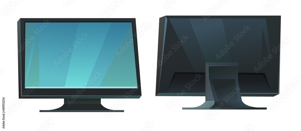 Computer monitor power. Front and back views. Cartoon style. Object ...