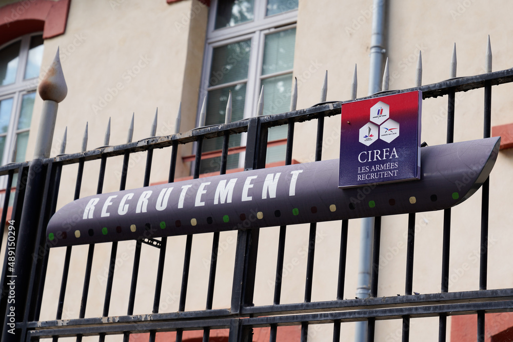 Cirfa brand sign and text logo French Army recruiting office with main ...