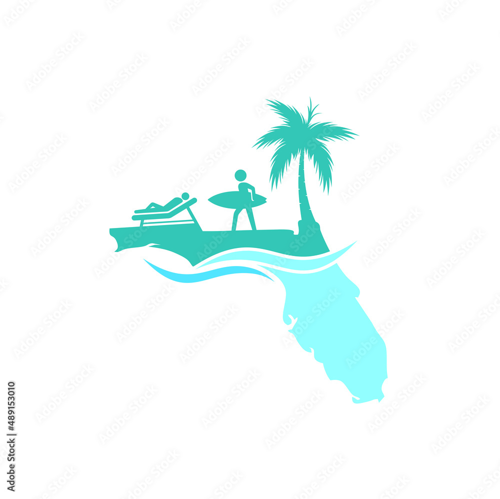 florida map and beach atmosphere, vector art. Stock Vector | Adobe Stock