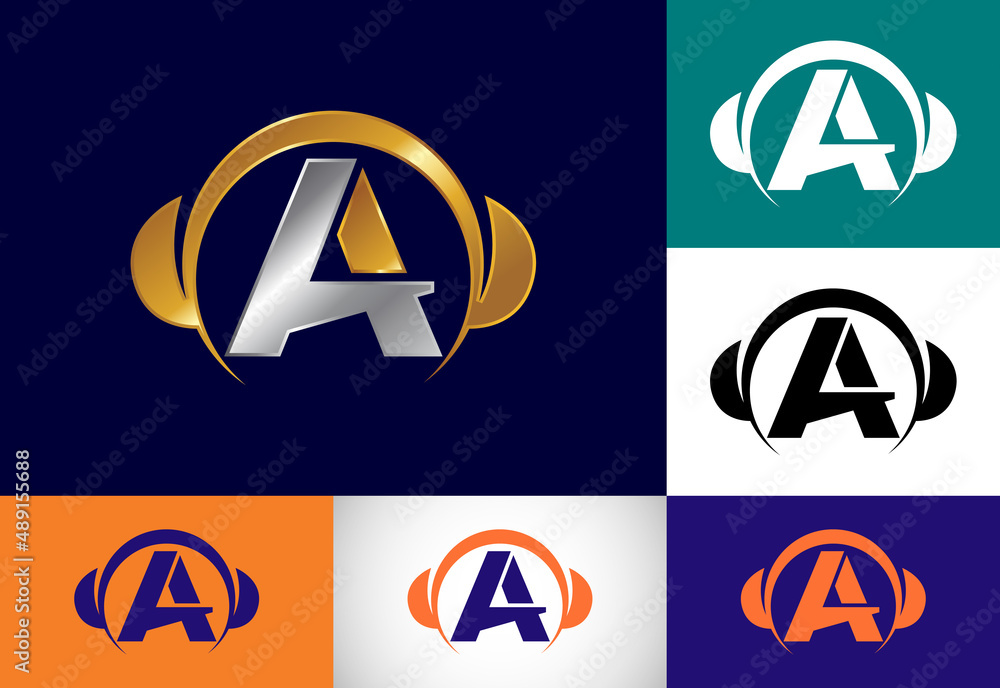 Initial A monogram alphabet with a headphone. Headphone Logo. Music ...