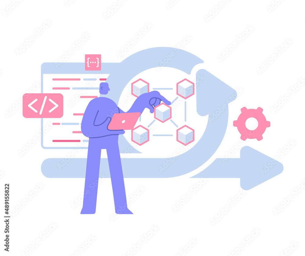 Flat modern character involved in agile development methodology ...