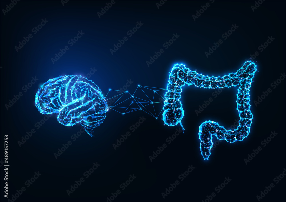 Futuristic Gut Brain Connection Concept With Glowing Low Polygonal