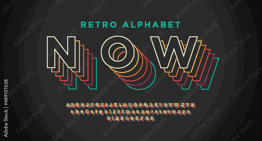 Retro font in 90s, 80s style with colorful layers. Letters and numbers ...