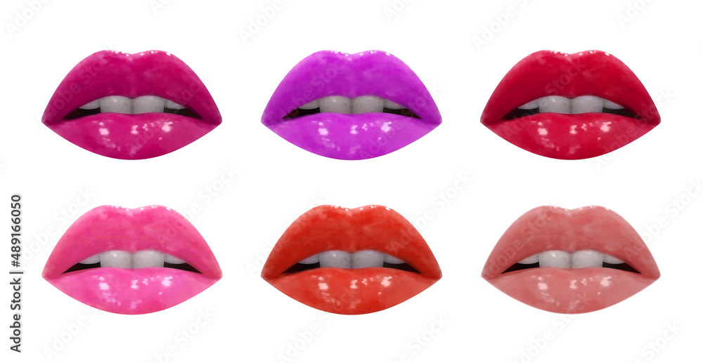 Vecteur Stock Collection of realistic vector female lips with lipstick ...