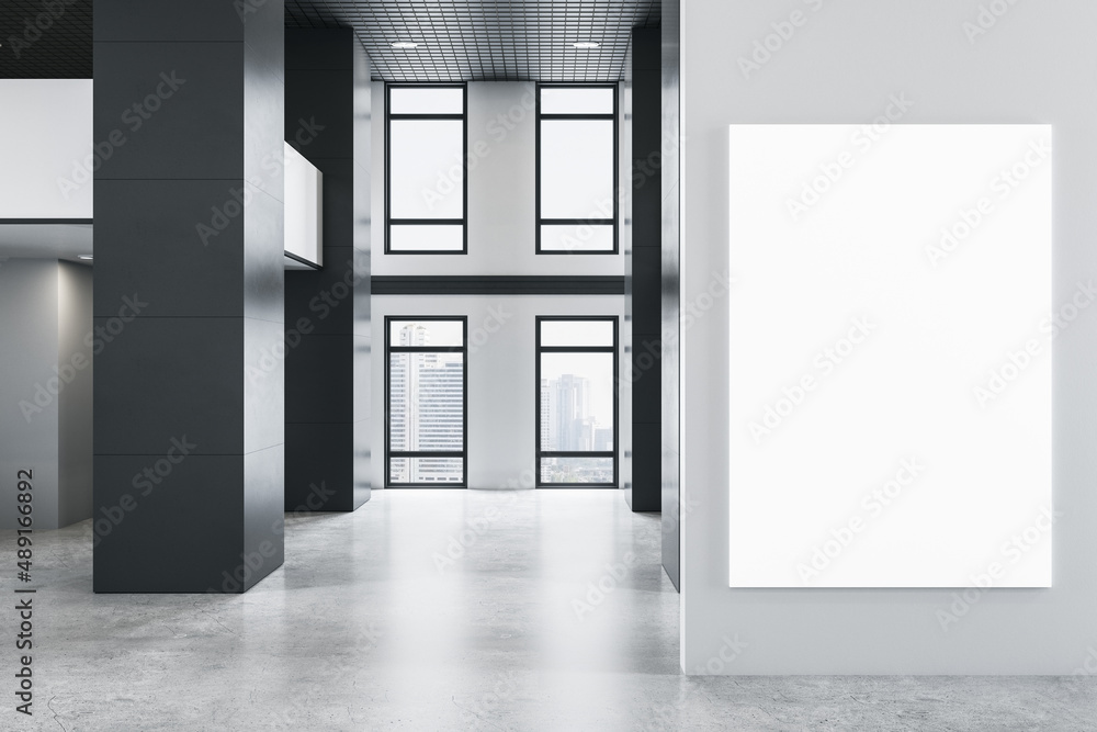Modern empty office interior with empty mock up poster on wall and ...