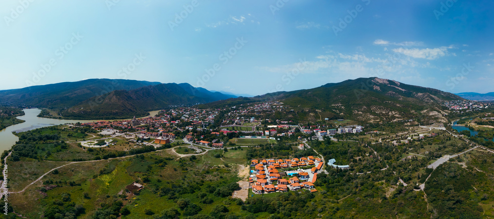 Photo & Art Print Aerial view of River side streets of Mtskheta village ...