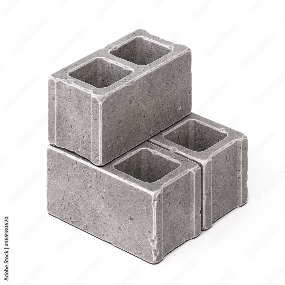 Gray cement cinder blocks, concrete masonry unite, isolated on white ...