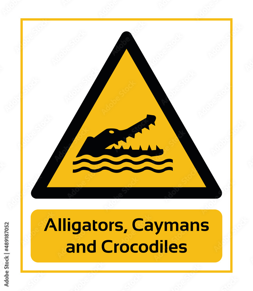 Alligators, Caymans And Crocodiles. Warning Signs. ISO 7010 Sign. Signs ...