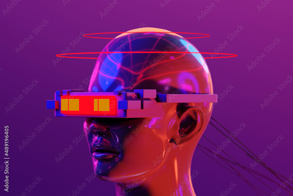 metaverse vr simulation gaming cyberpunk style, digital robot, 3d ...