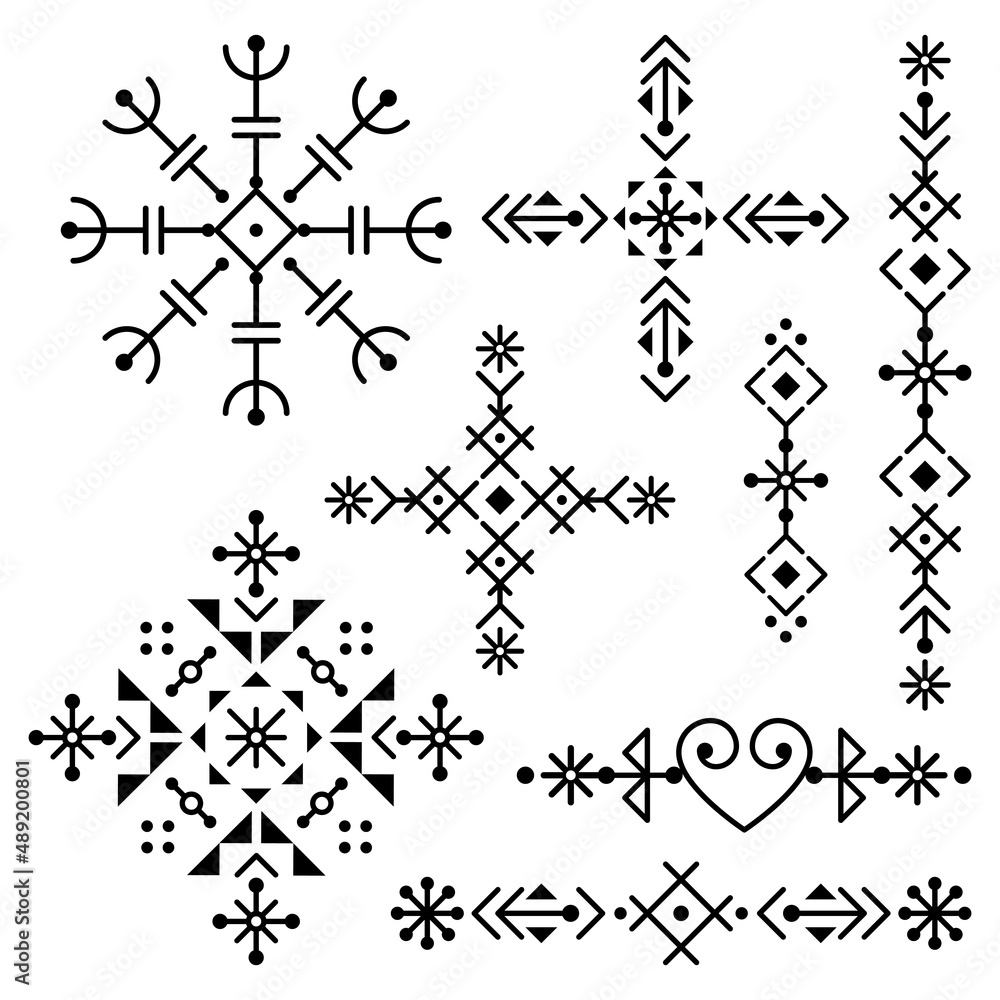 Iceland's rune art style geometric tribal line art vector design ...
