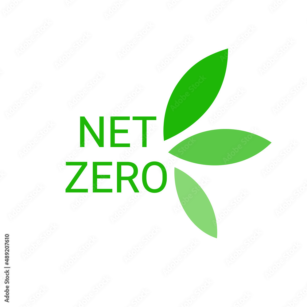 Net zero label, CO2 neutral green icon with leaves. Eco friendly ...