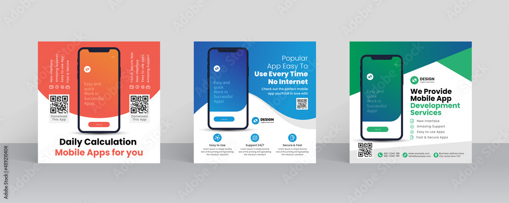 Mobile app promotion social media post and web banner template Stock ...