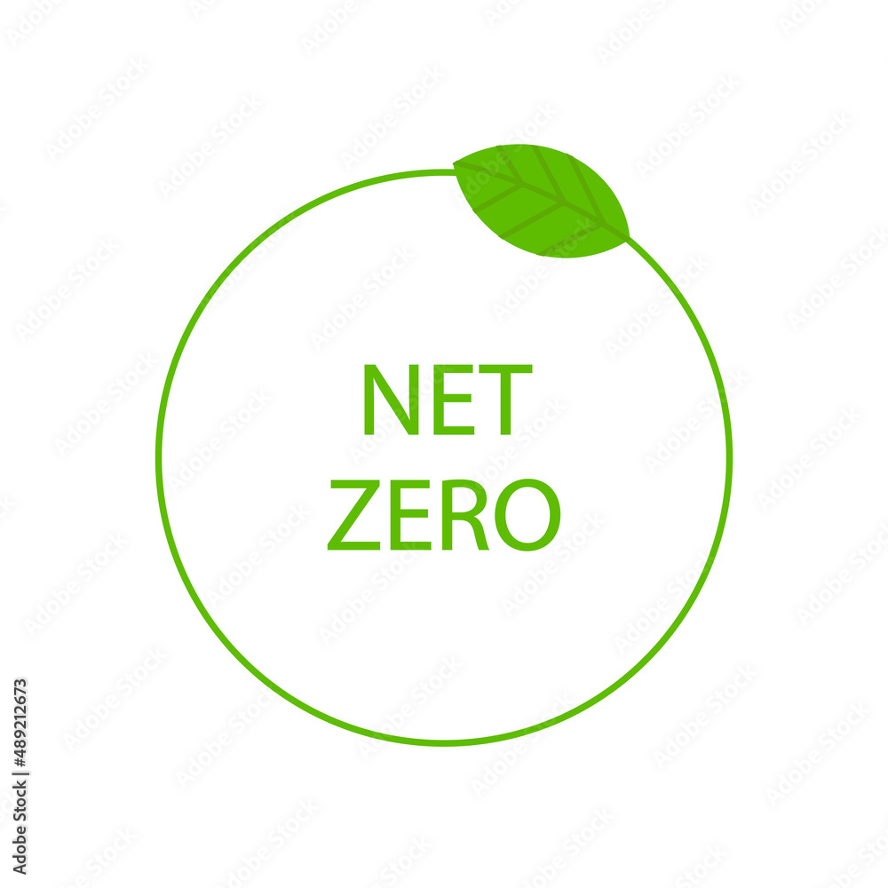 Net zero, carbon neutral sign. Round icon, label with leaf. Vector ...
