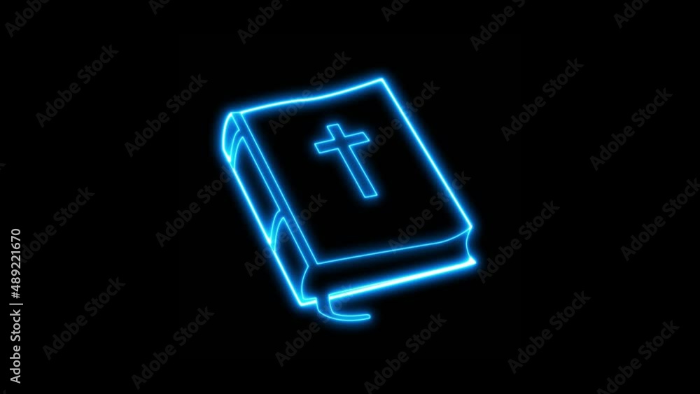 Animation of the holy bible in blue color on black background. Holy ...