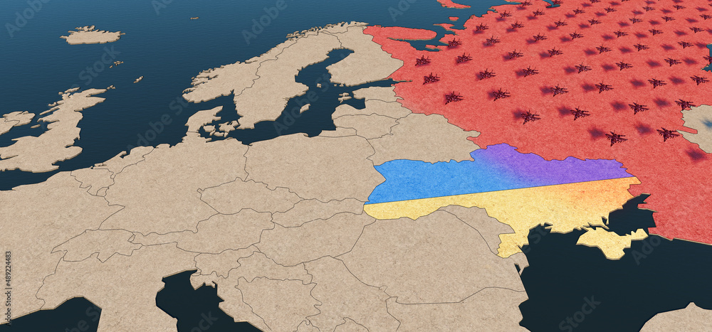 Ukraine-Russia Crisis Warzone. 3D Rendering illustration Map of Europe ...