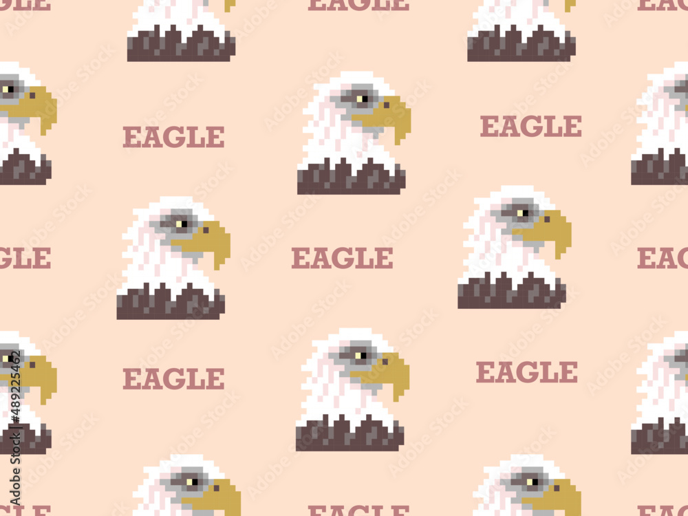 Eagle cartoon character seamless pattern on orange background.Pixel ...