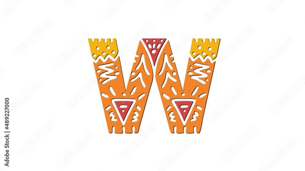 Letter W. Ethnic ornament, national pattern in letter. 3 colors. 4K ...