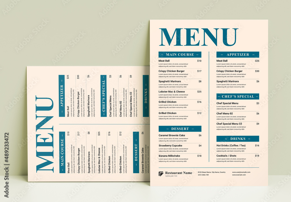 Clean Food Menu Design Layout Stock Template | Adobe Stock