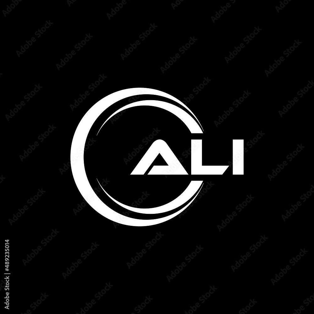 Vetor do Stock: ALI letter logo design with black background in ...
