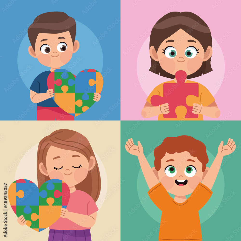 Vetor de four kids autism day do Stock | Adobe Stock