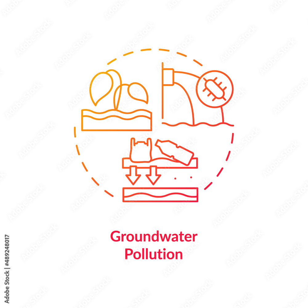 Groundwater pollution red gradient concept icon. Water contamination ...