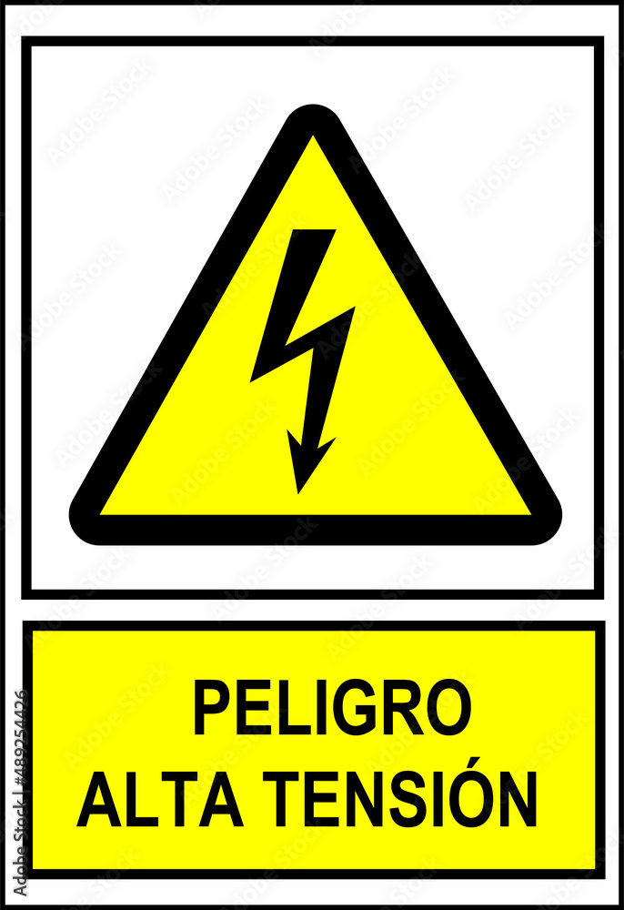 señal, señales, advertencia, peligro, alta tensión, amarrillo ...