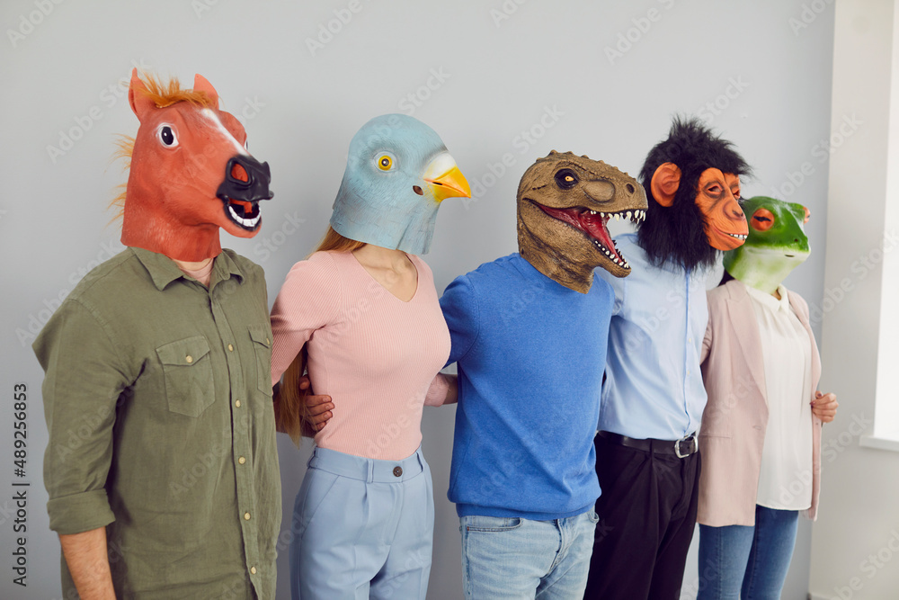 Team of happy crazy people wearing different funny bizarre eccentric ...