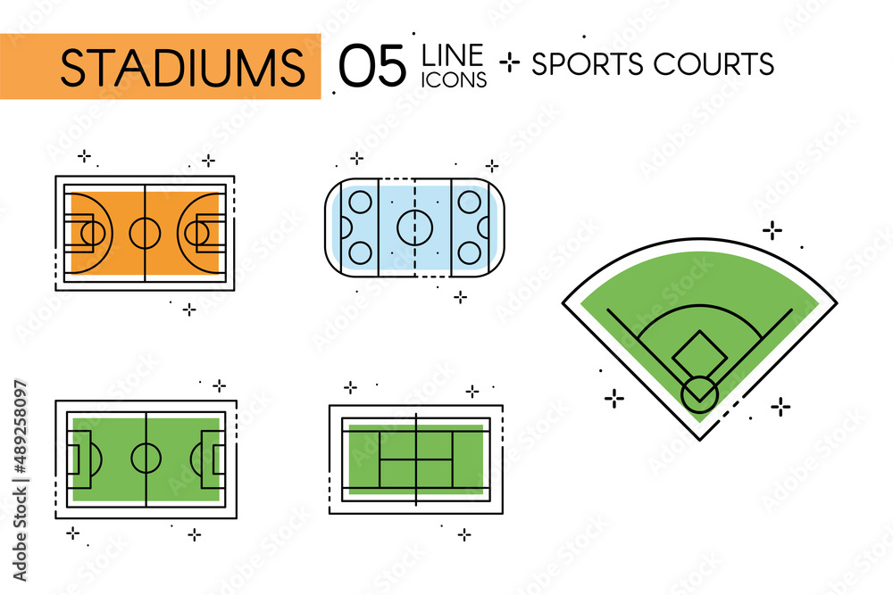 Set of different aerial view flat design sport fields Vector Stock ...