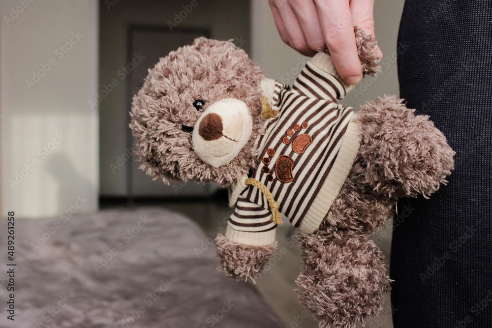Boy alone at home with teddy bear Stock Photo | Adobe Stock