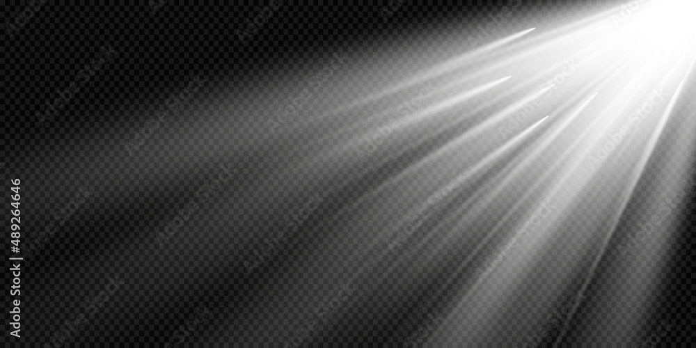 Realistic sun rays. light effect. Warm glow effect. The sun, a ray of ...