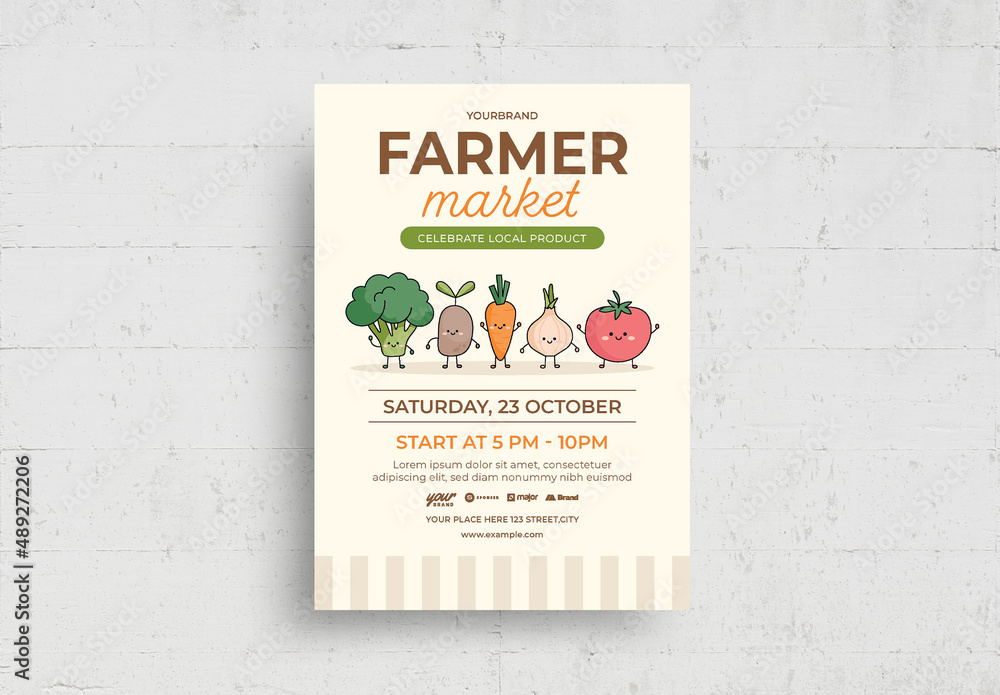 Farmers Market Flyer Poster with Cute Vegetables Illustrations Stock ...