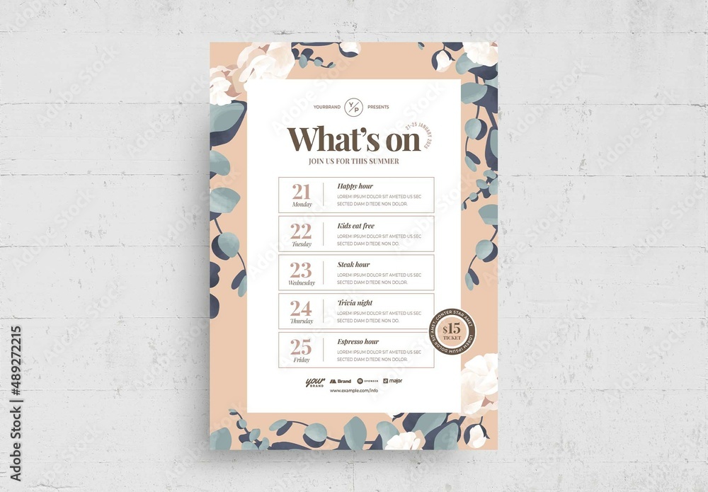 Elegant What Is on Event Schedule Flyer Poster Stock Template | Adobe Stock