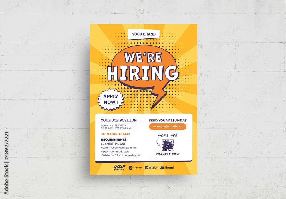 Retro Cartoon Hiring Flyer Poster Layout Stock Template | Adobe Stock