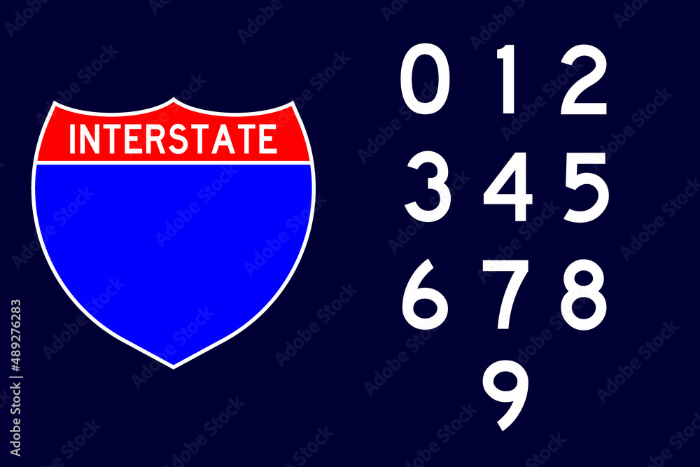 Interstate Highway sign, blank, with scalable Highway Gothic numbers ...