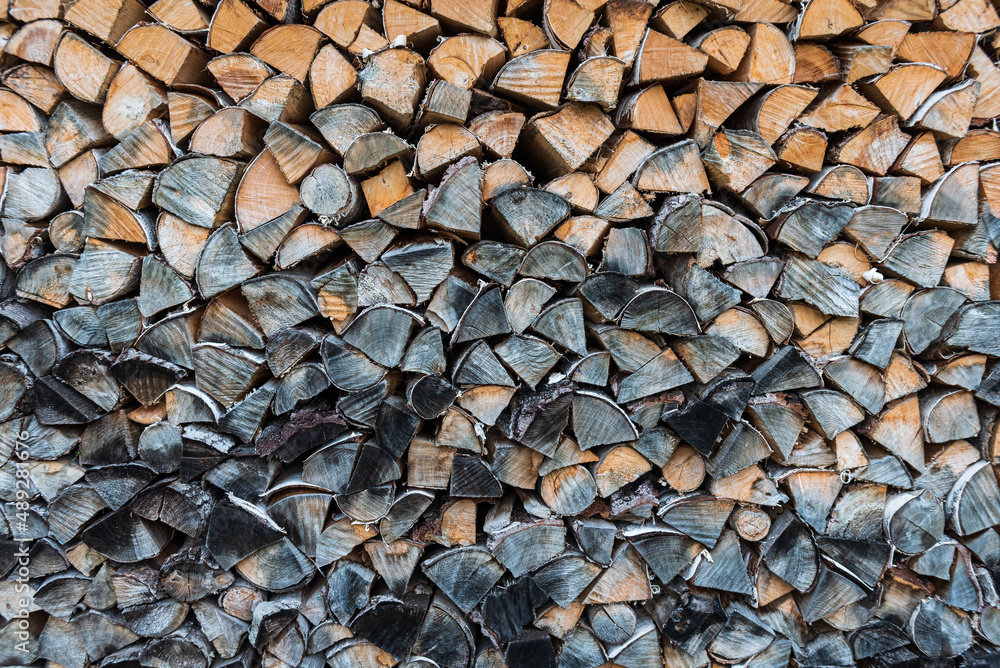 Stack of dried firewood from birch wood. Dry cut wood texture. Timber ...