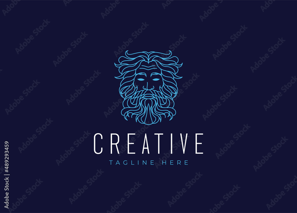 God of Thunder Logo Design Template. Zeus Olympian Icon Line Art Vector ...