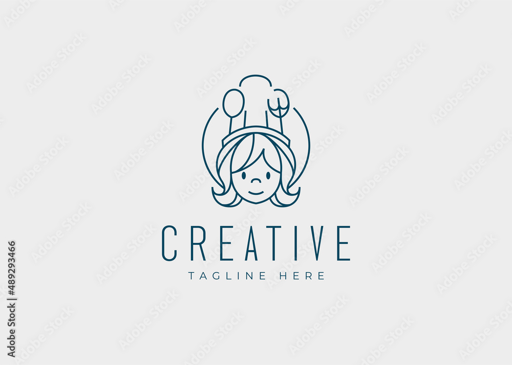 Mommy Chef Logo Design Template. Kitchen Mom Icon Line Art Vector Stock ...