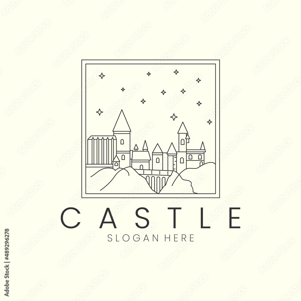 castle with line and emblem style logo icon template design. dream ...