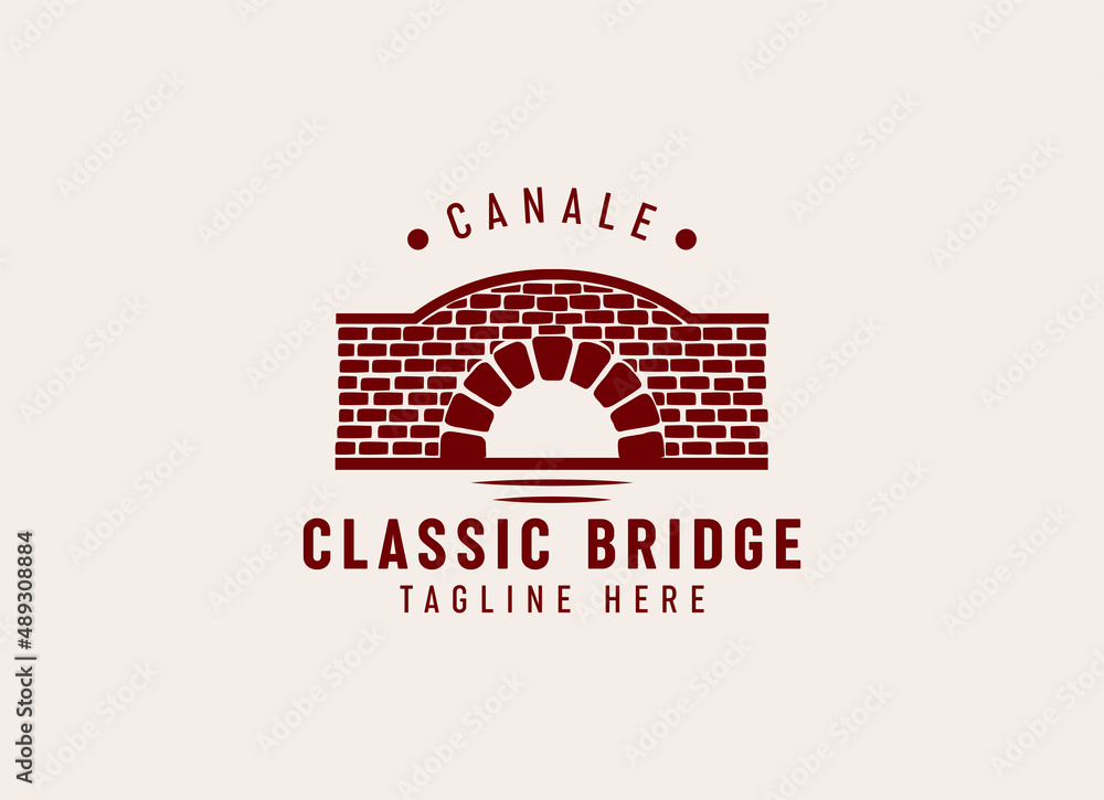 Simple Keystone Canal Waterway Brick Bridge with river wave Logo Stock ...