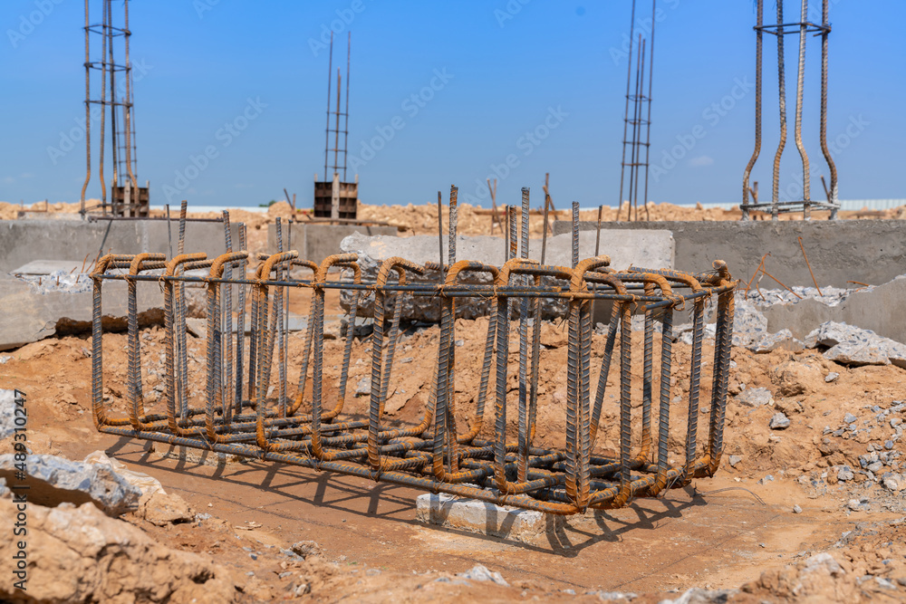 The concrete pile cap concreted at the construction site. Stock Photo ...