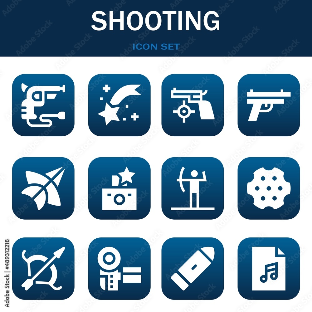 shooting icon set. Vector thin line illustrations related with Revolver ...