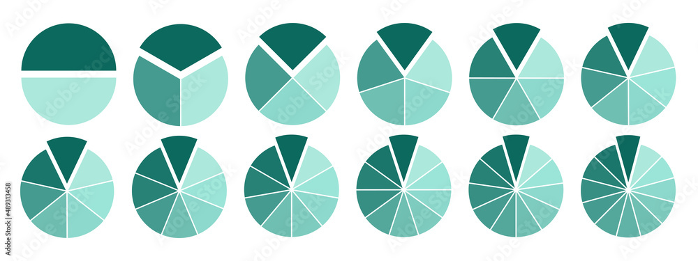 Set of segmented circles isolated on white background. A different ...