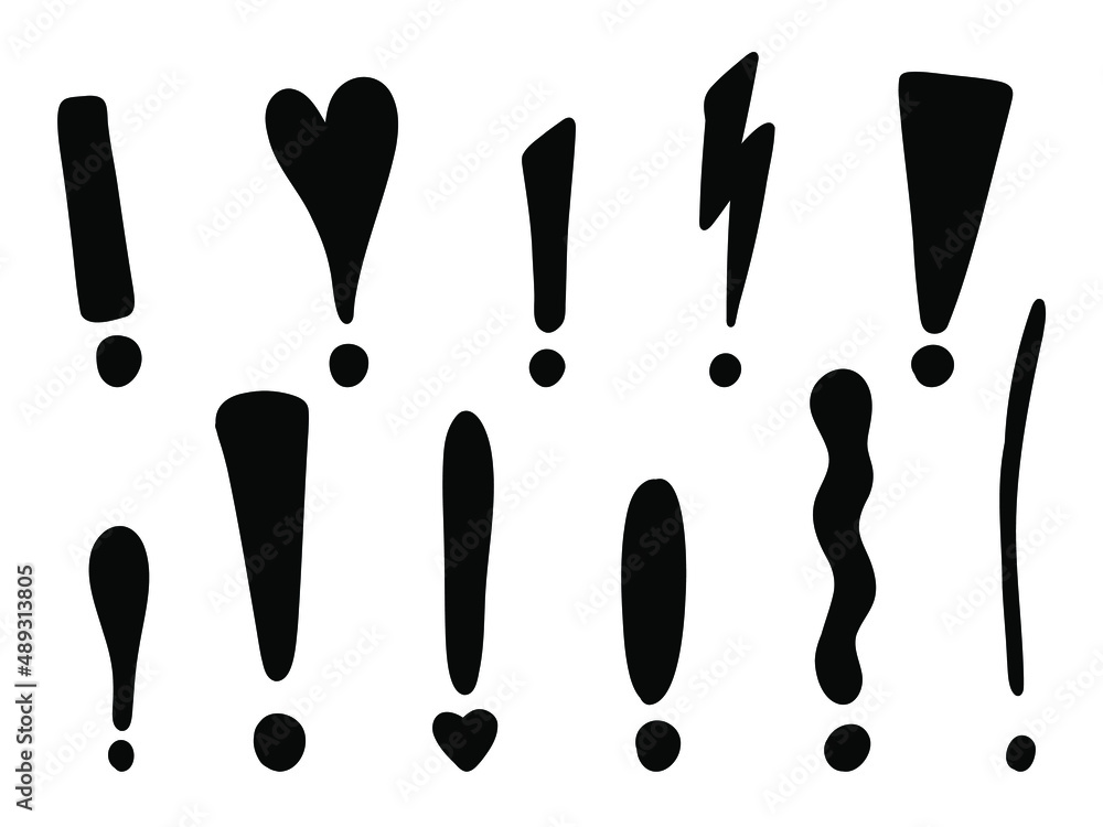 Hand drawn exclamation marks. Doodle exclamation point. Punctuation ...