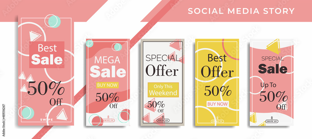 Set 5 of Social Media Networks Stories sale Banner Background, Mobile ...