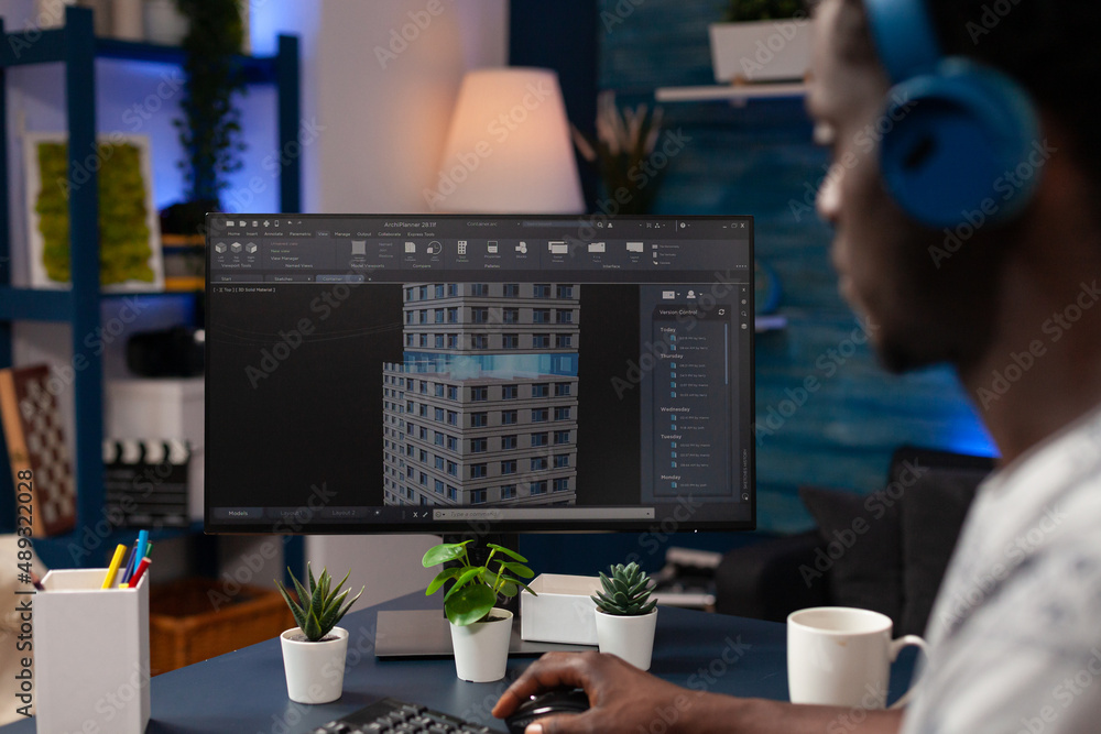 Professional engineer developer working remote from home at building ...